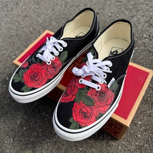 Red Roses Black/white Vans Authentic Lace up Shoes - Custom Vans Shoes ...