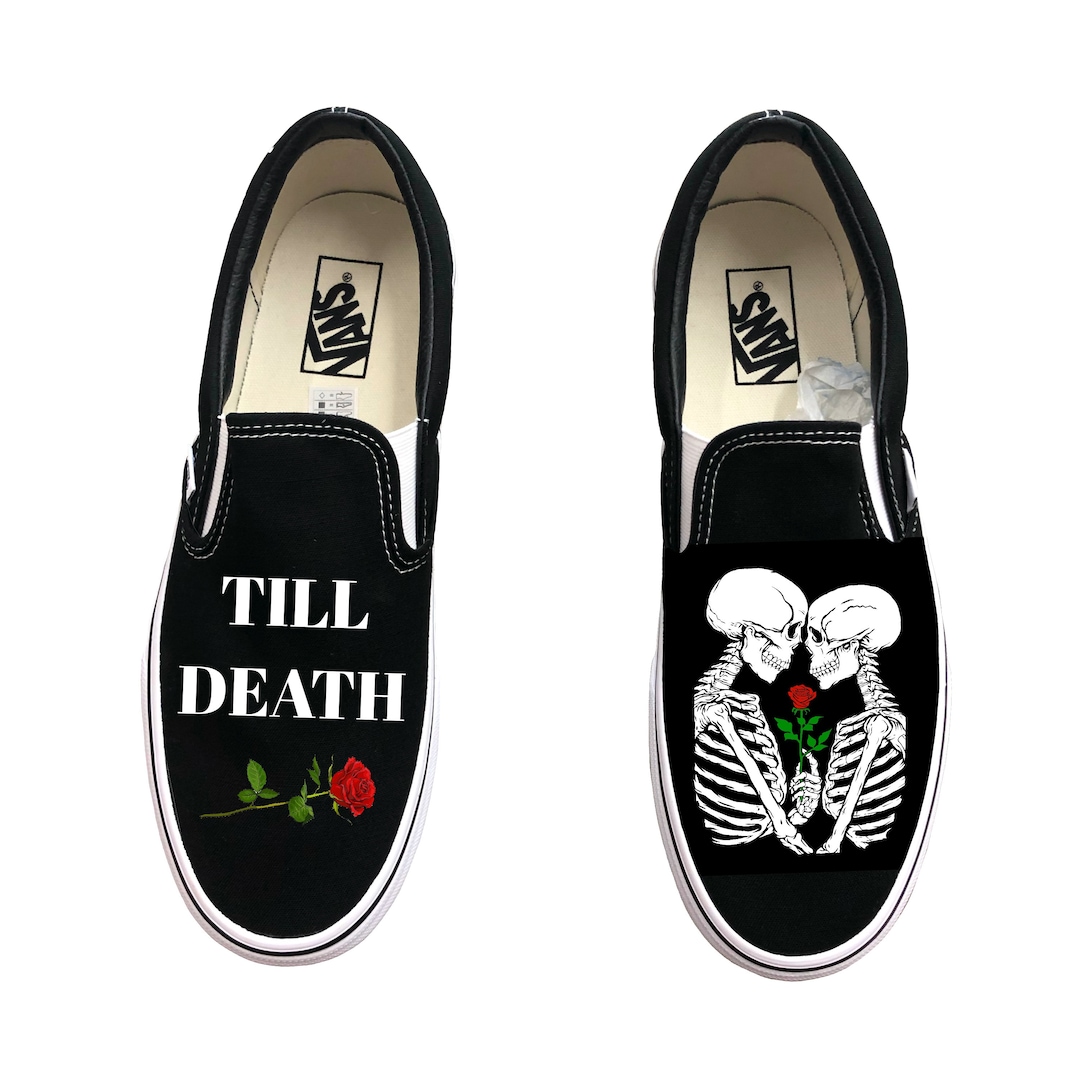 Till Death Kissing Skeletons Wedding Vans Slip on Shoes Men's and Women ...