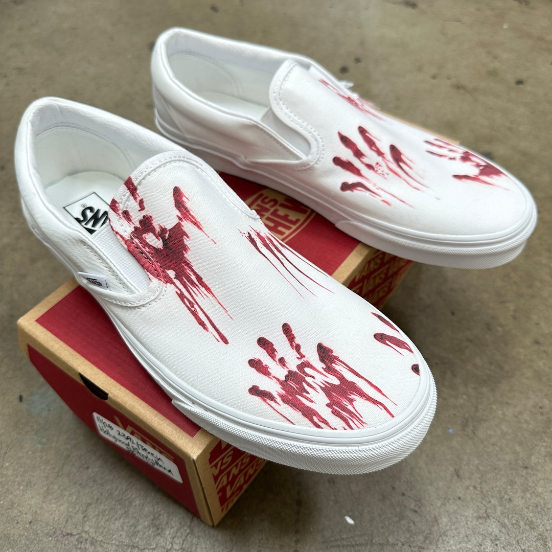 Bloody Hand Print Scary Halloween Custom Slip on Vans for Women and Men ...