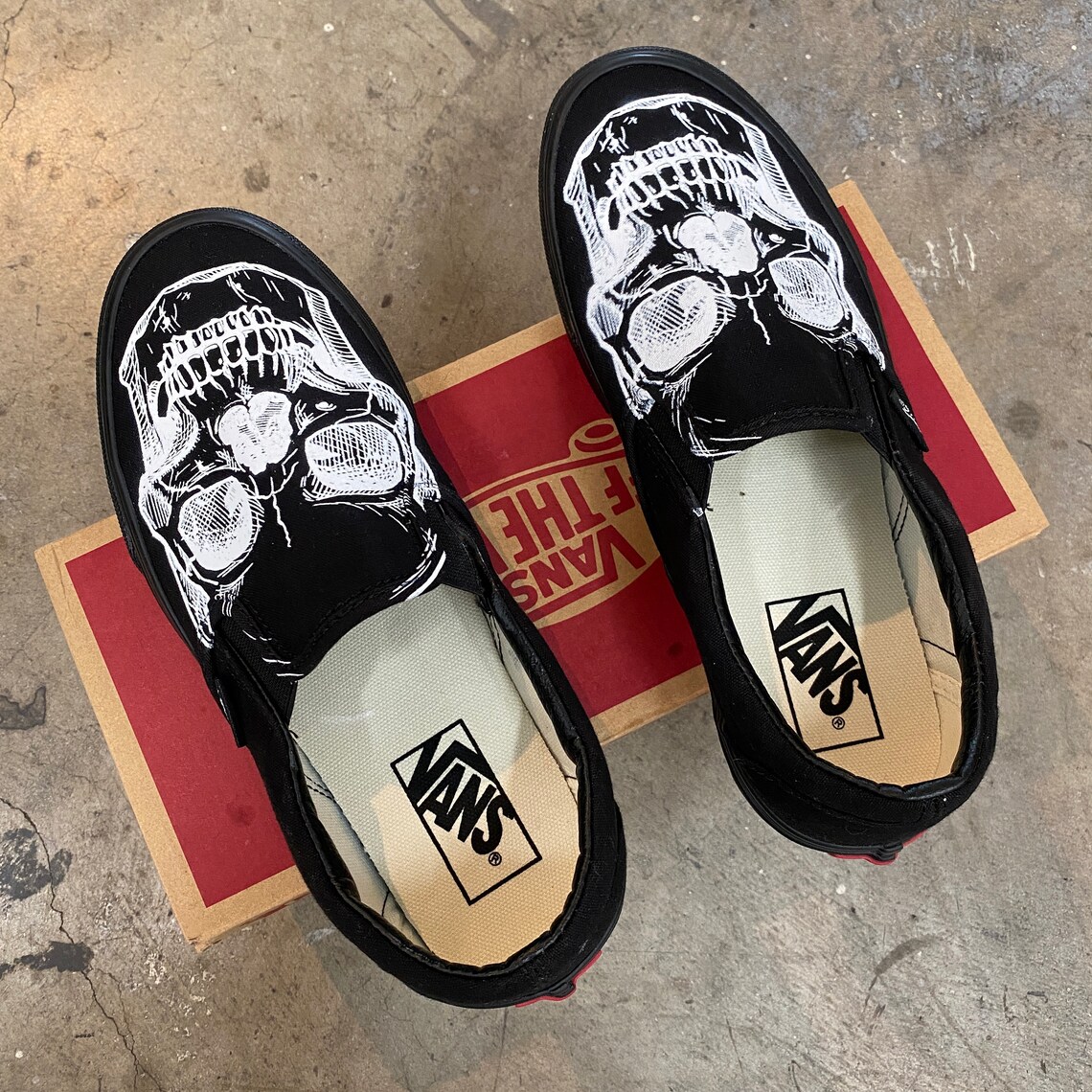 Custom Slip on Vans Skeleton Skull Head - Etsy