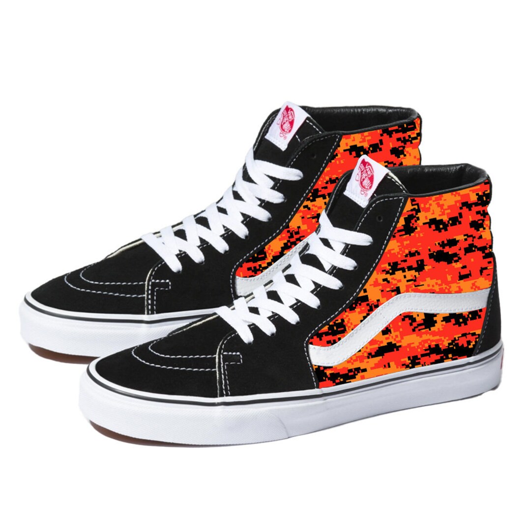 Fall Digi Camo Red Orange Black Digital Pixel Camouflage Custom Sk8 Hi ...