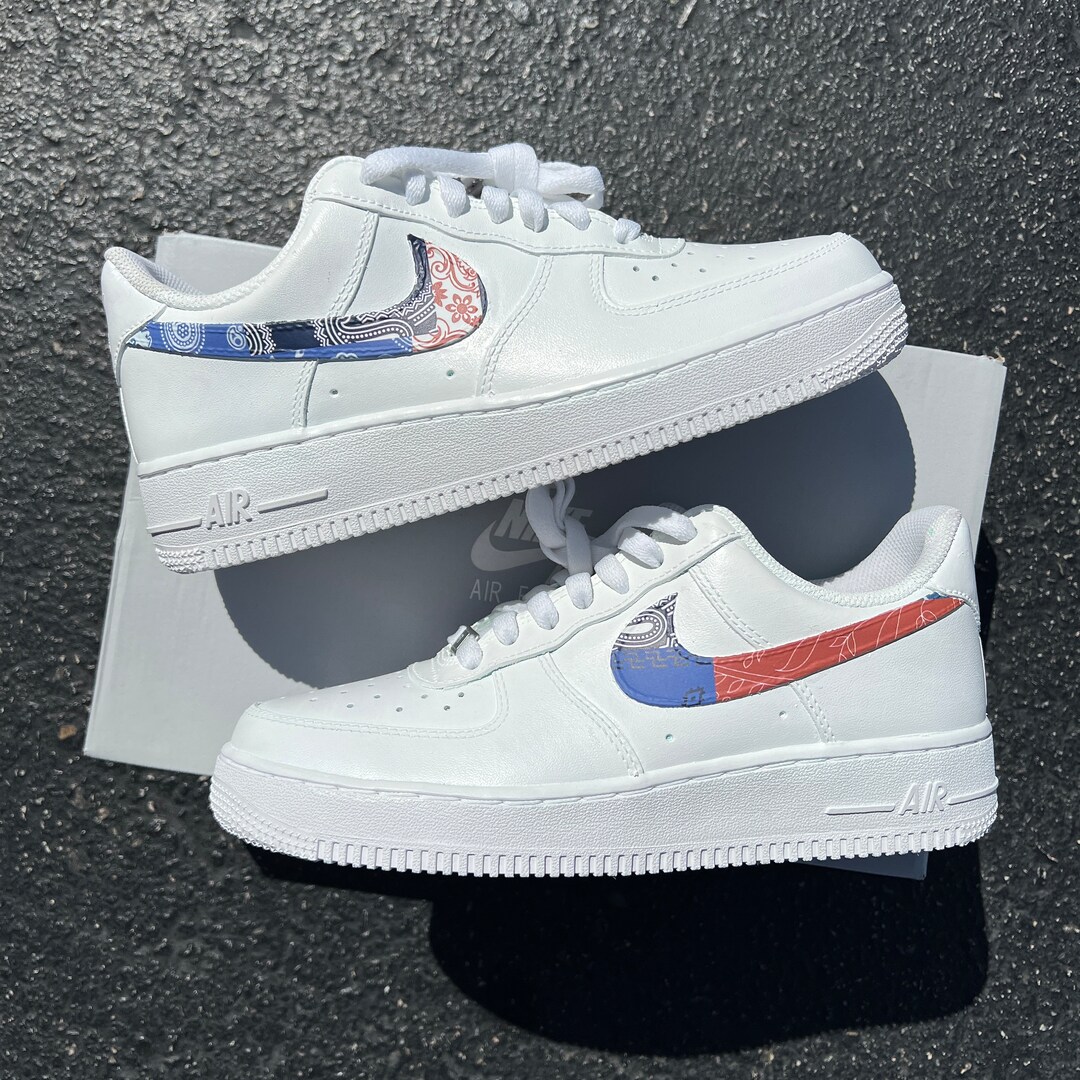 Custom Bandana Patchwork Vintage Paisley Red Blue Nike AF1 - Etsy