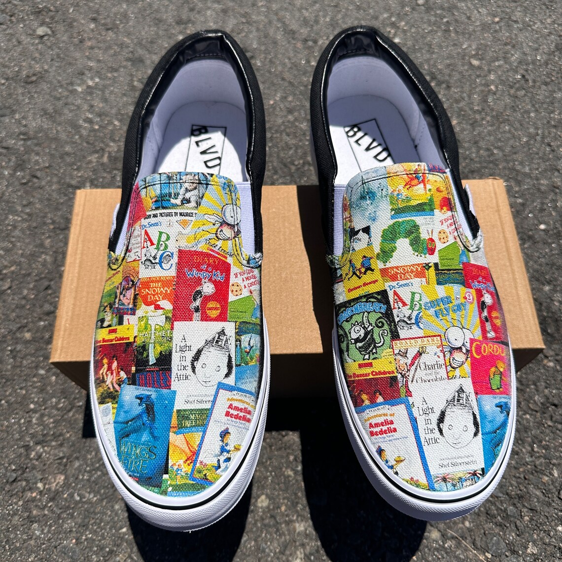 Elementary School Reading Custom Black Slip on Shoes With Favorite ...