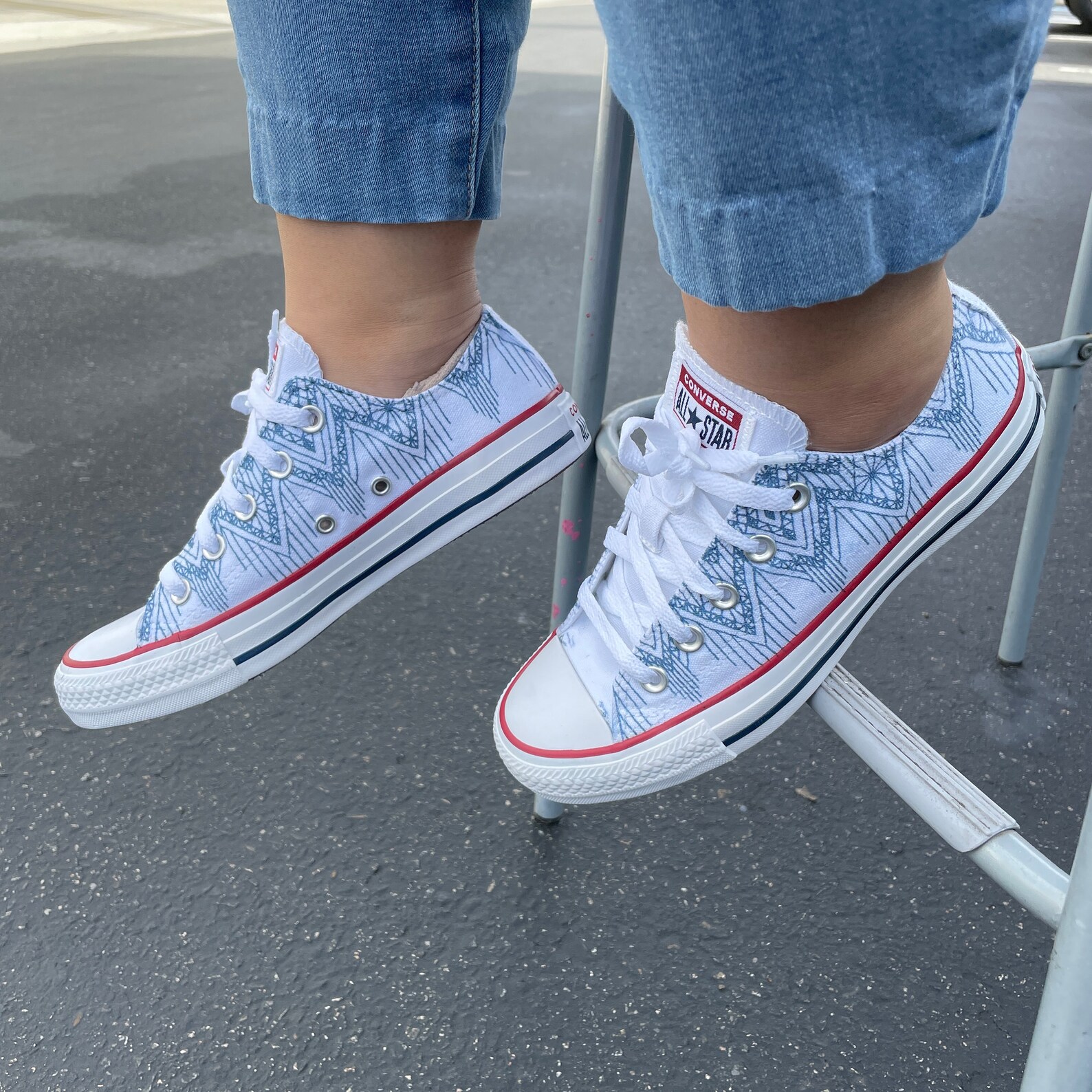 Gray Blue Dripping Lace Pattern White Low Top Converse - Etsy