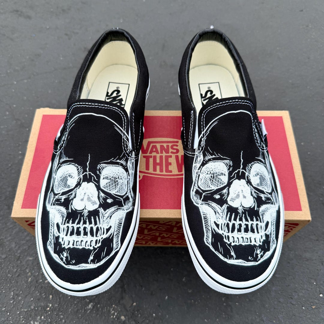 Custom Slip on Vans - Skeleton Skull Head - Etsy