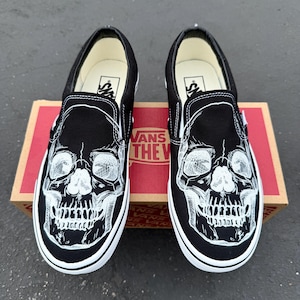 Custom Slip on Vans - Skeleton Skull Head - Etsy