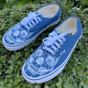 Custom Navy Authentic Vans Shoes - Skeleton Skull Head - Etsy