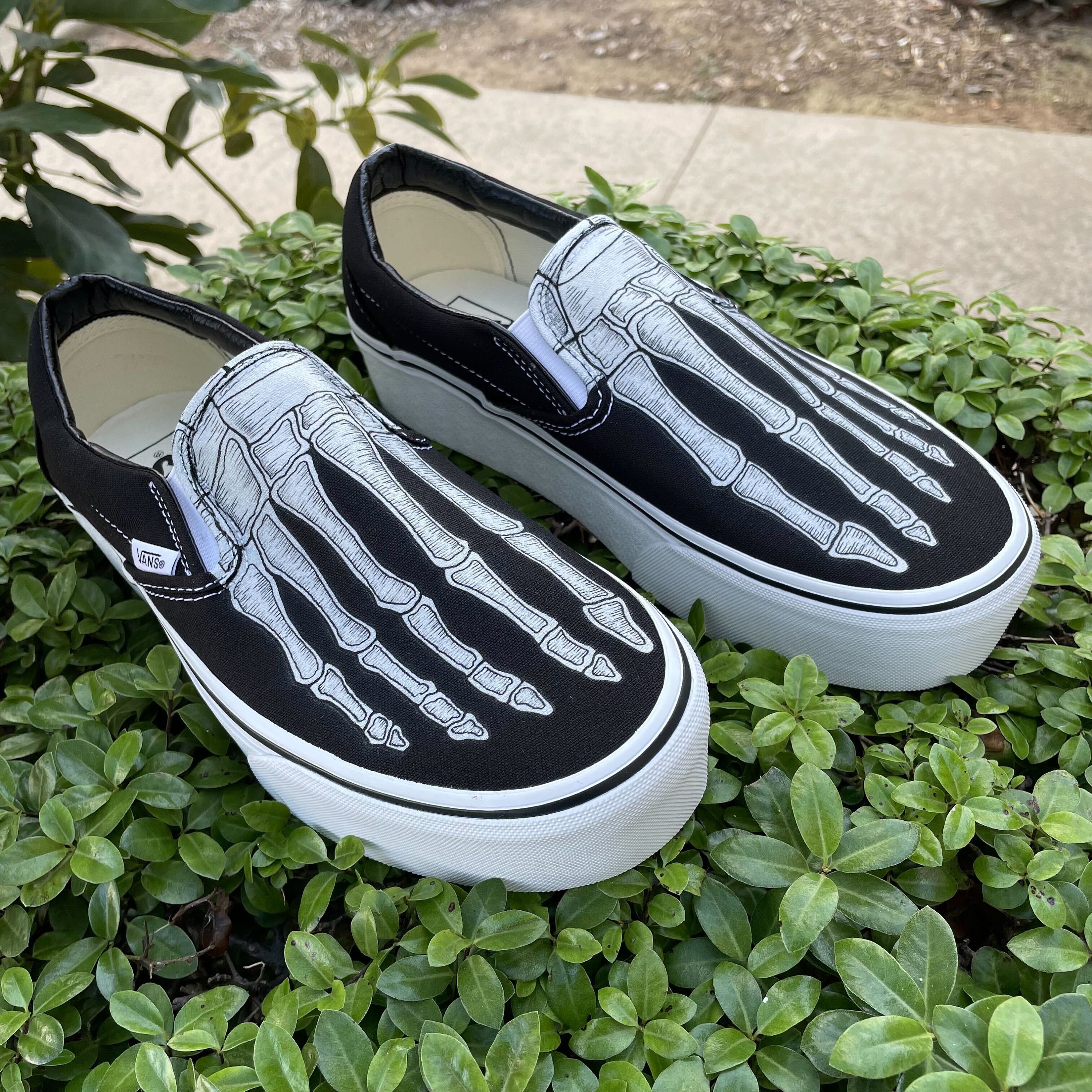 Womens Skeleton Boney Feet Custom Vans Slip on Stackform Platform Shoes ...