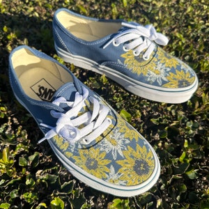 Sunflower and Daisy Authentic Vans Shoes - Customized Navy Authentic ...