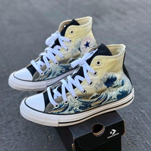 The Great Wave off Kanagawa Custom Converse High Top Sneakers - Lace up ...