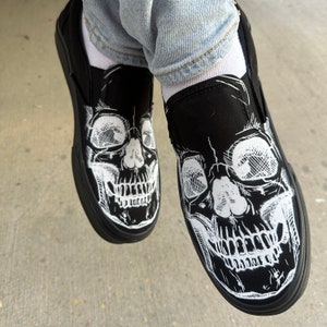 Custom Slip on Vans Skeleton Skull Head - Etsy