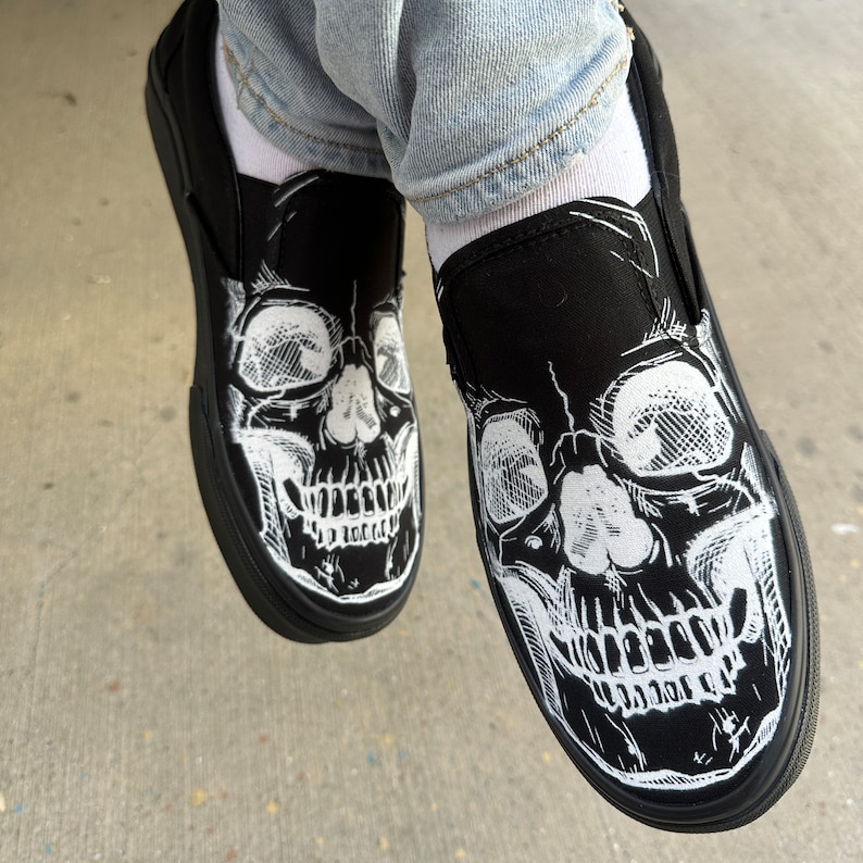 Custom Slip on Vans Skeleton Skull Head - Etsy