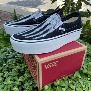 Womens Skeleton Boney Feet Custom Vans Slip on Stackform Platform Shoes ...