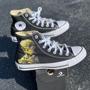Van Gogh Smoking Skeleton Custom High Top Converse Spooky Halloween ...
