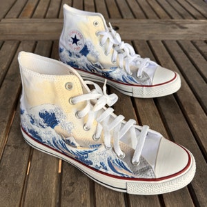 The Great Wave off Kanagawa Custom Converse High Top Sneakers - Lace up ...