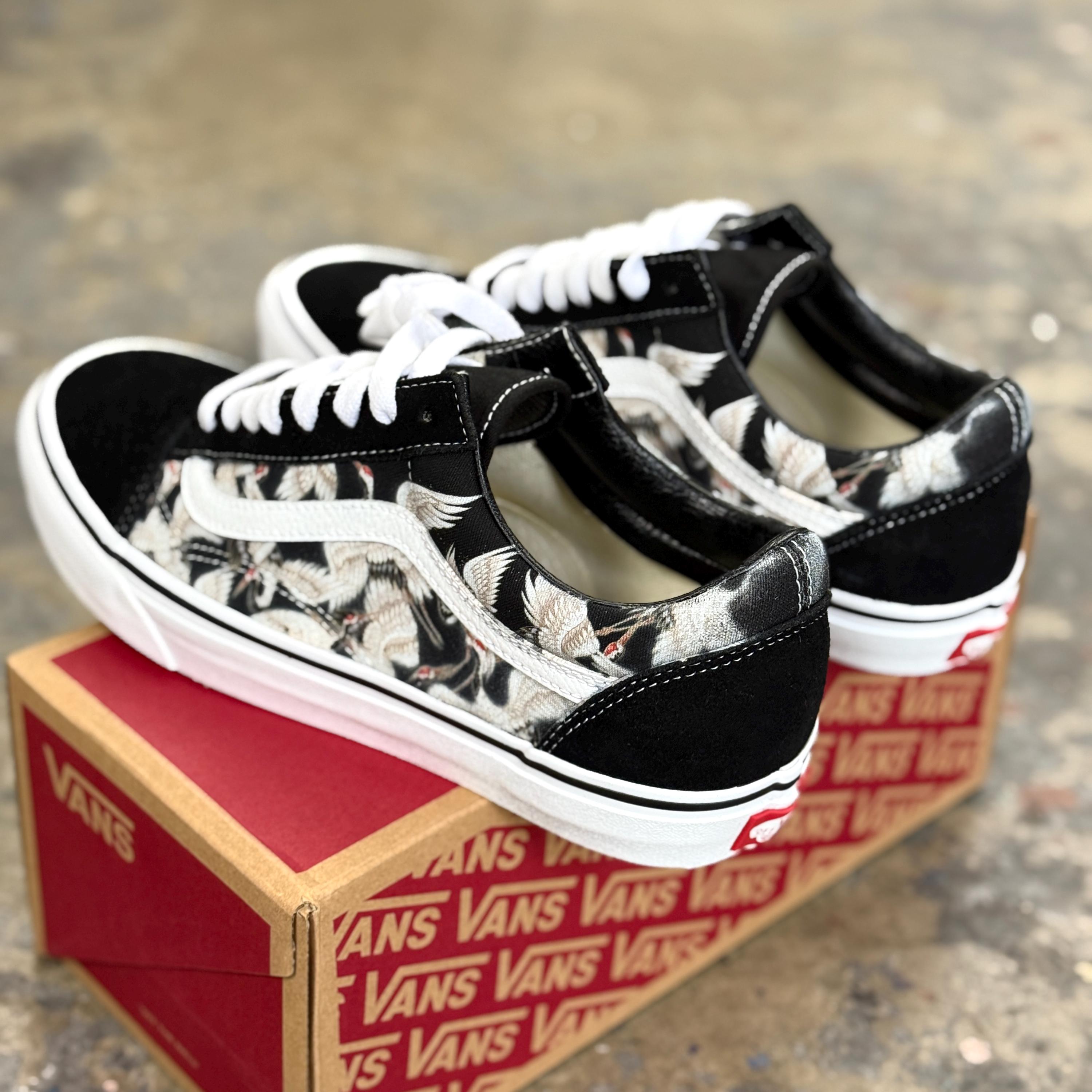 Custom Crane Slip on Vans - Gift for Bird Watcher, Japanese Gift ...