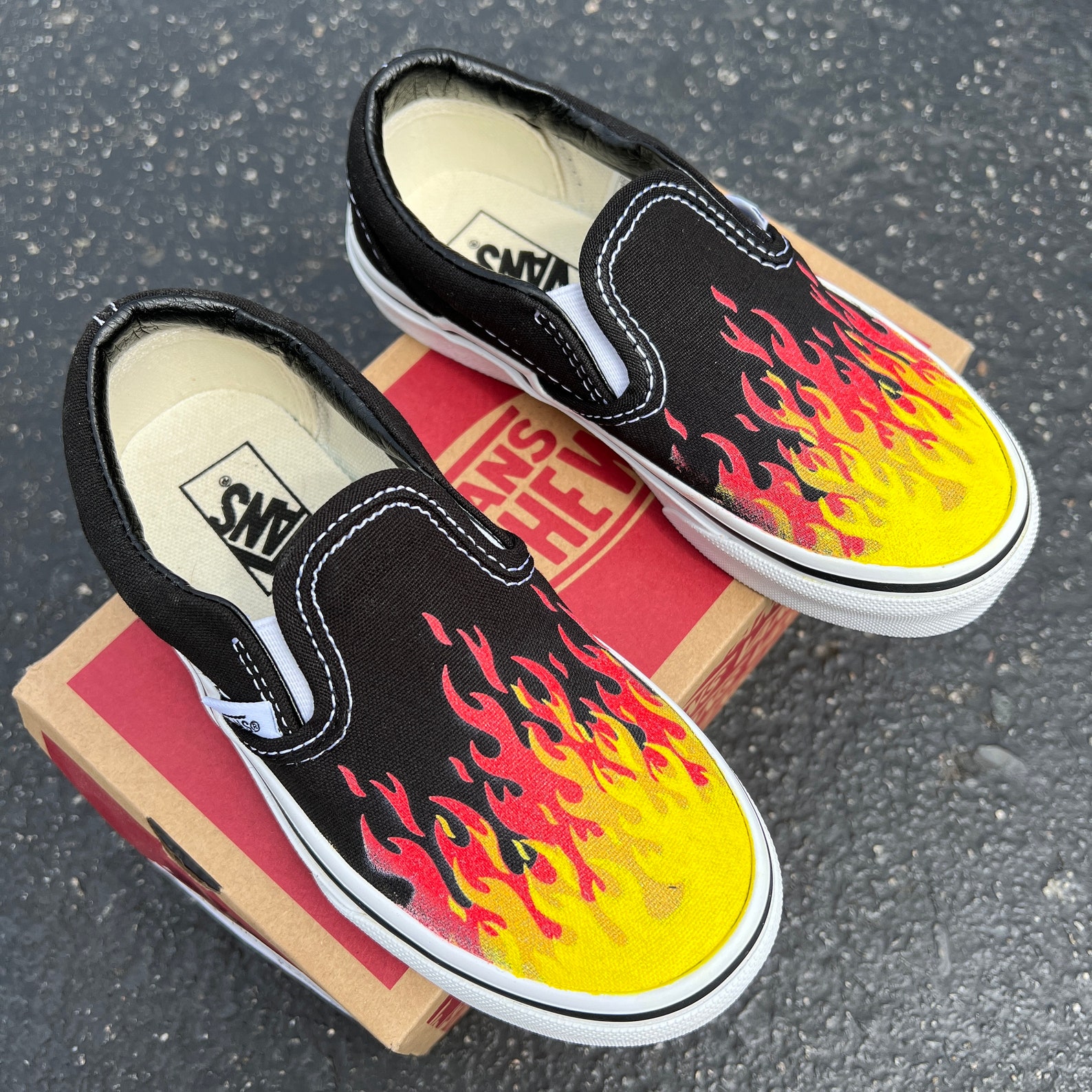 Hot Flame Shoes - Custom Vans Black Slip on Red Orange Yellow Fire Hot ...