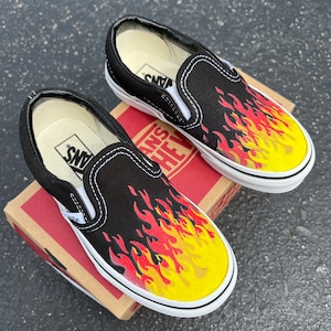 Hot Flame Shoes - Custom Vans Black Slip on Red Orange Yellow Fire Hot ...