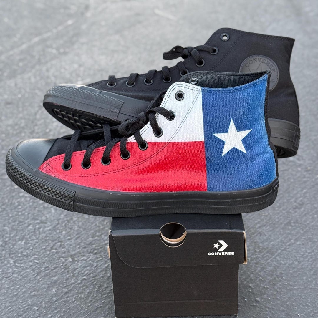 Texas Flag on All Black Converse High Top Chuck Taylor Shoes - Etsy