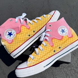Waffle Cone Ice Cream Drip White Converse High Top Shoes - Women's and ...
