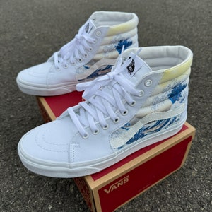 The Great Wave off Kanagawa Custom White Sk8 Hi Top Vans - Men's and ...