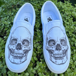Custom Slip on Vans - Skeleton Skull Head - Etsy