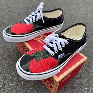 Red Roses Black/white Vans Authentic Lace up Shoes Custom - Etsy