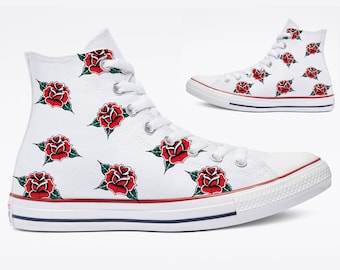 Custom Rose Clusters on White High Top Converse - Etsy