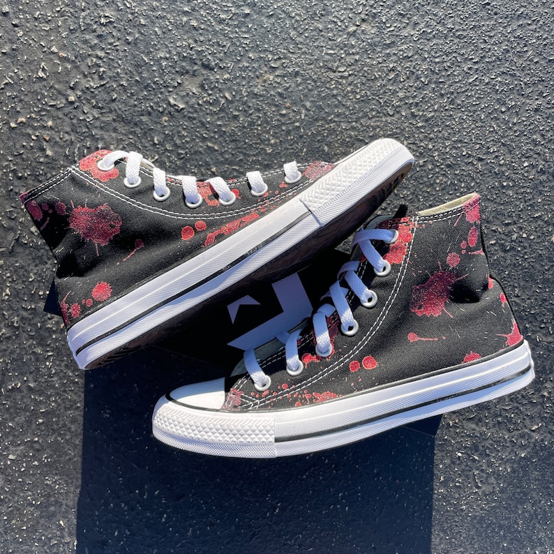 Blood Splatter Black High Tops Custom High Top Converse - Etsy