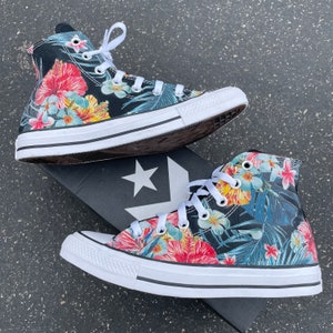 Tropical Floral Pattern on High Top Converse Shoes - Men's and Women's ...