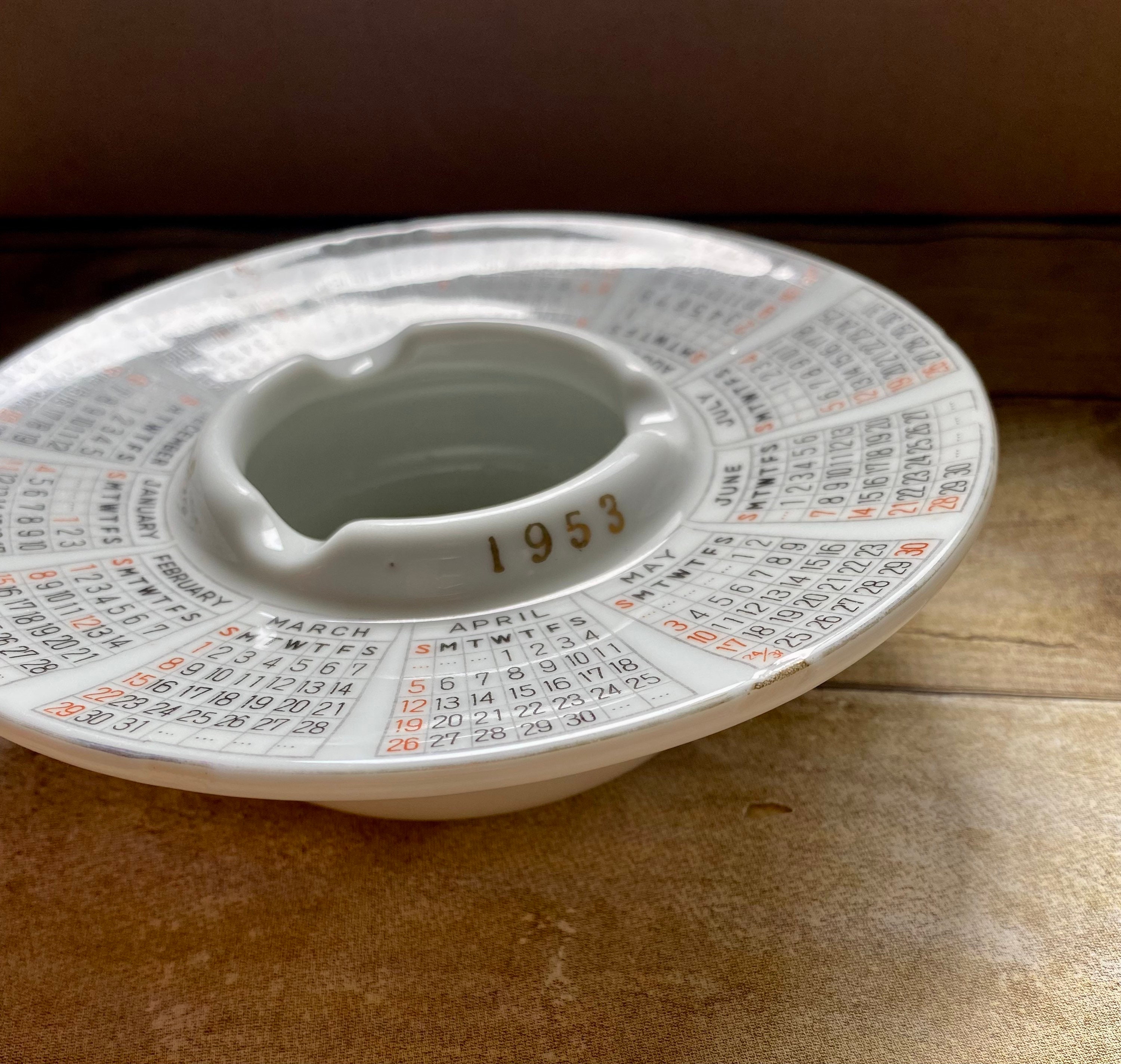 Vintage 1953 Calendar Ashtray Round Saucer Shaped Ceramic - Etsy