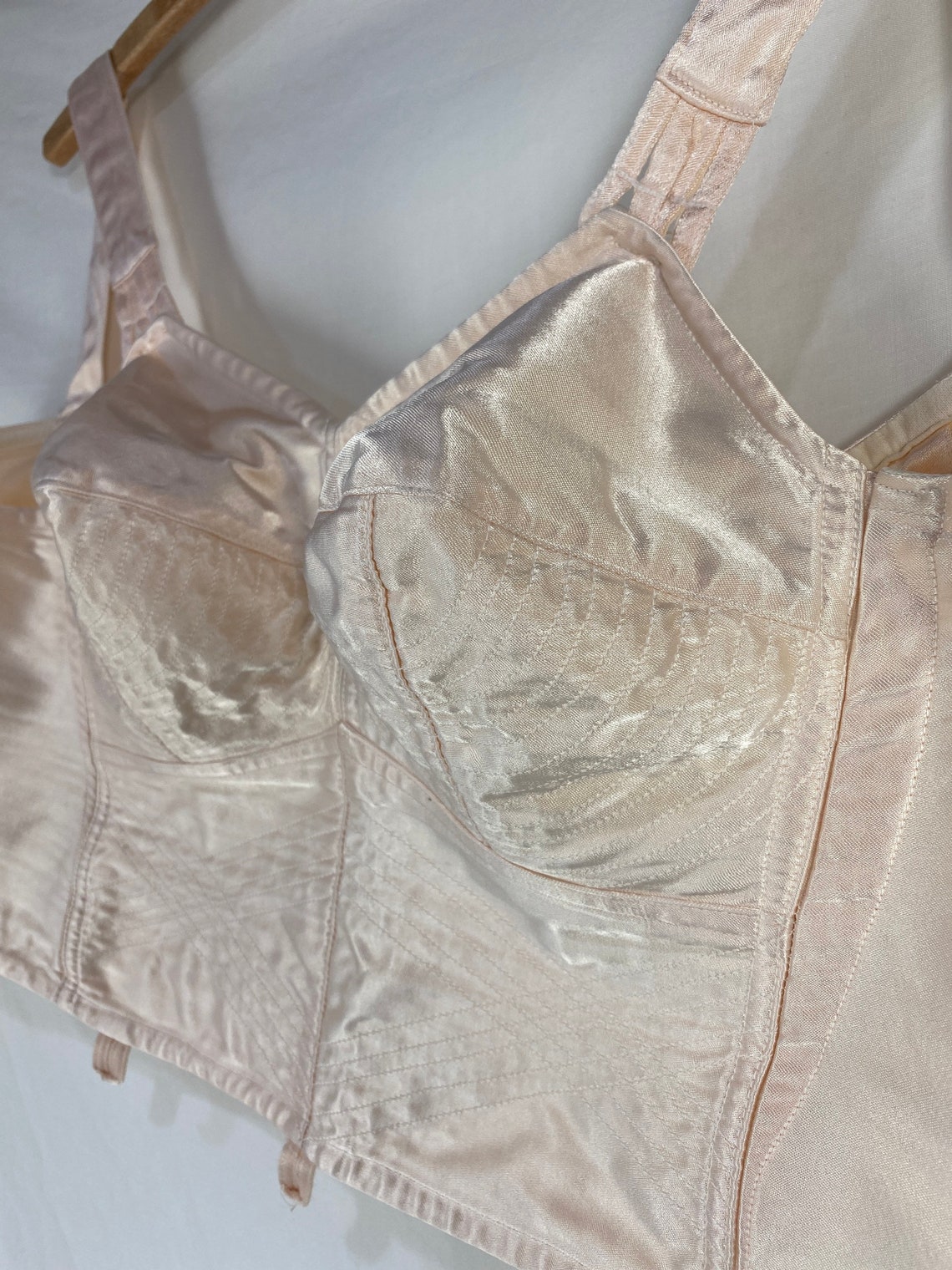 Vtg Circular Bullet Bra Pink Satin Longline Pinup Button - Etsy