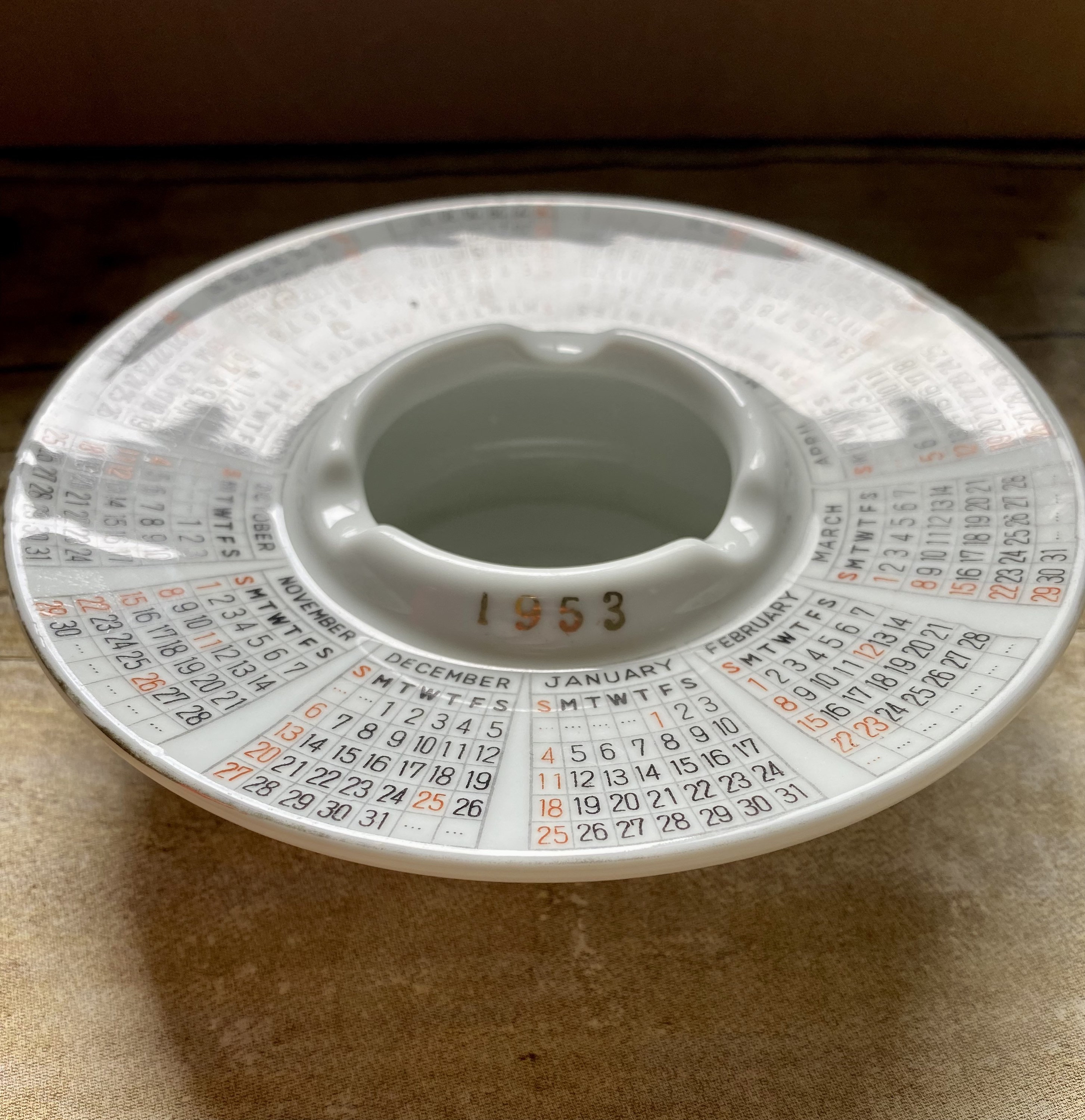 Vintage 1953 Calendar Ashtray Round Saucer Shaped Ceramic - Etsy