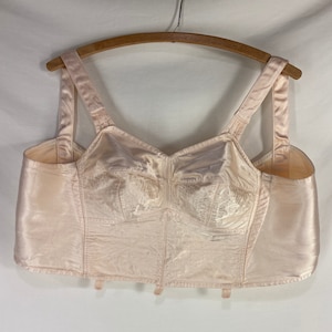 Vtg Circular Bullet Bra Pink Satin Longline Pinup Button Closure 1950's ...