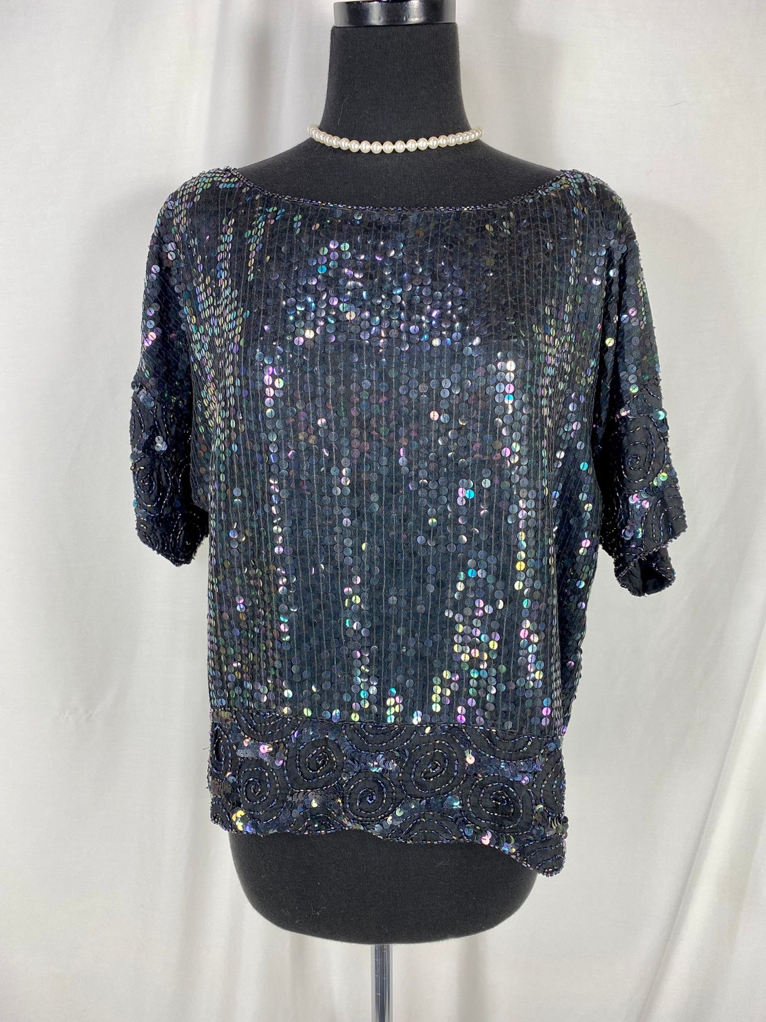 Vintage Ceecee Black Sequin Beaded Blouse Small - Etsy