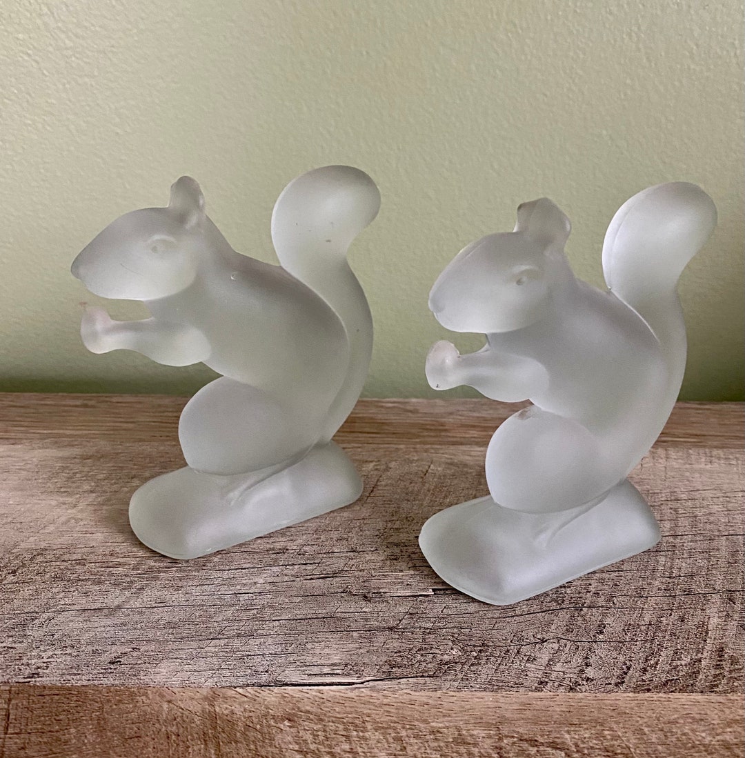 Vintage Pair Frosted Glass Squirrels Paperweights Figurines - Etsy