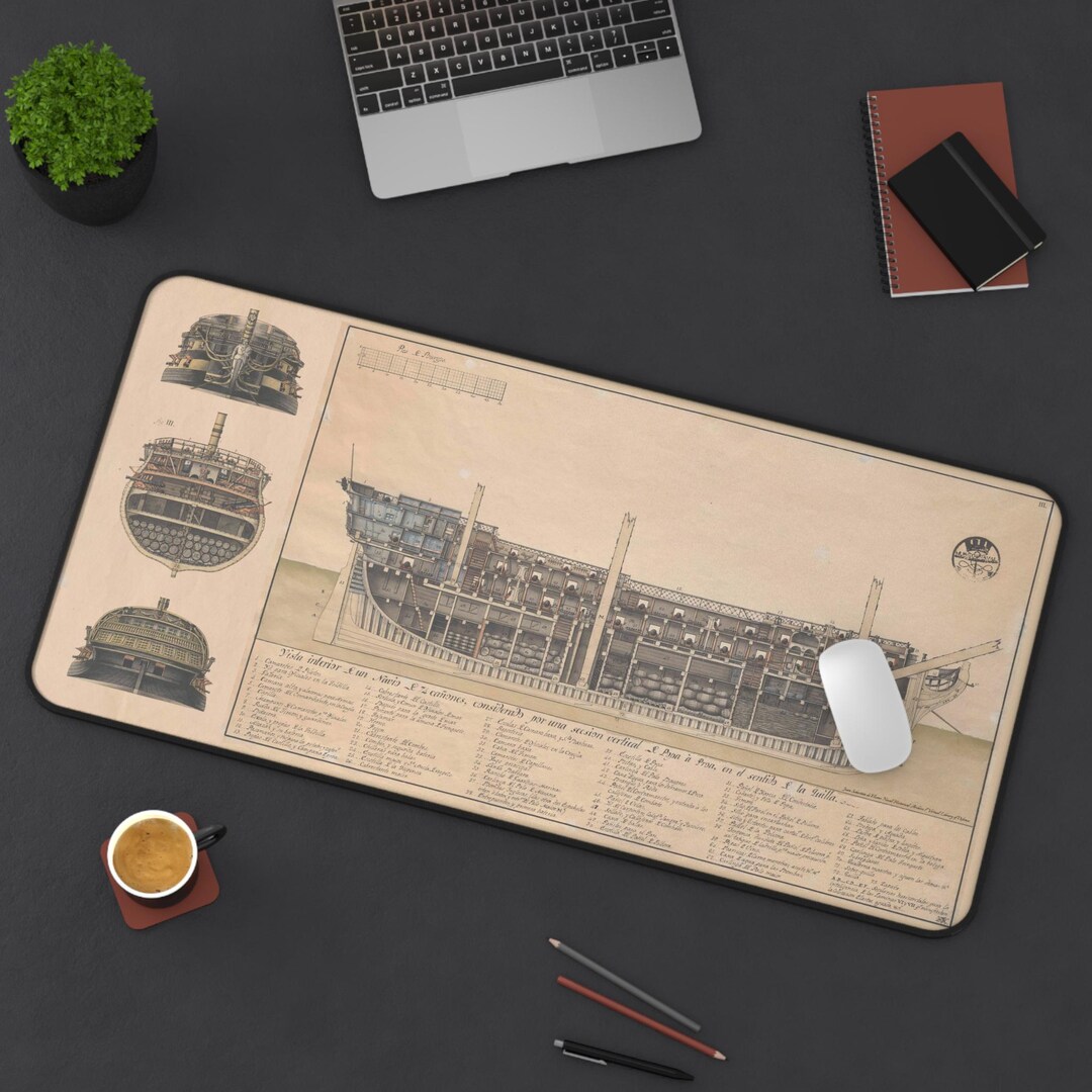 Vintage Spanish Navy Ship Blueprint Desk Mat, 18th Century Nautical ...