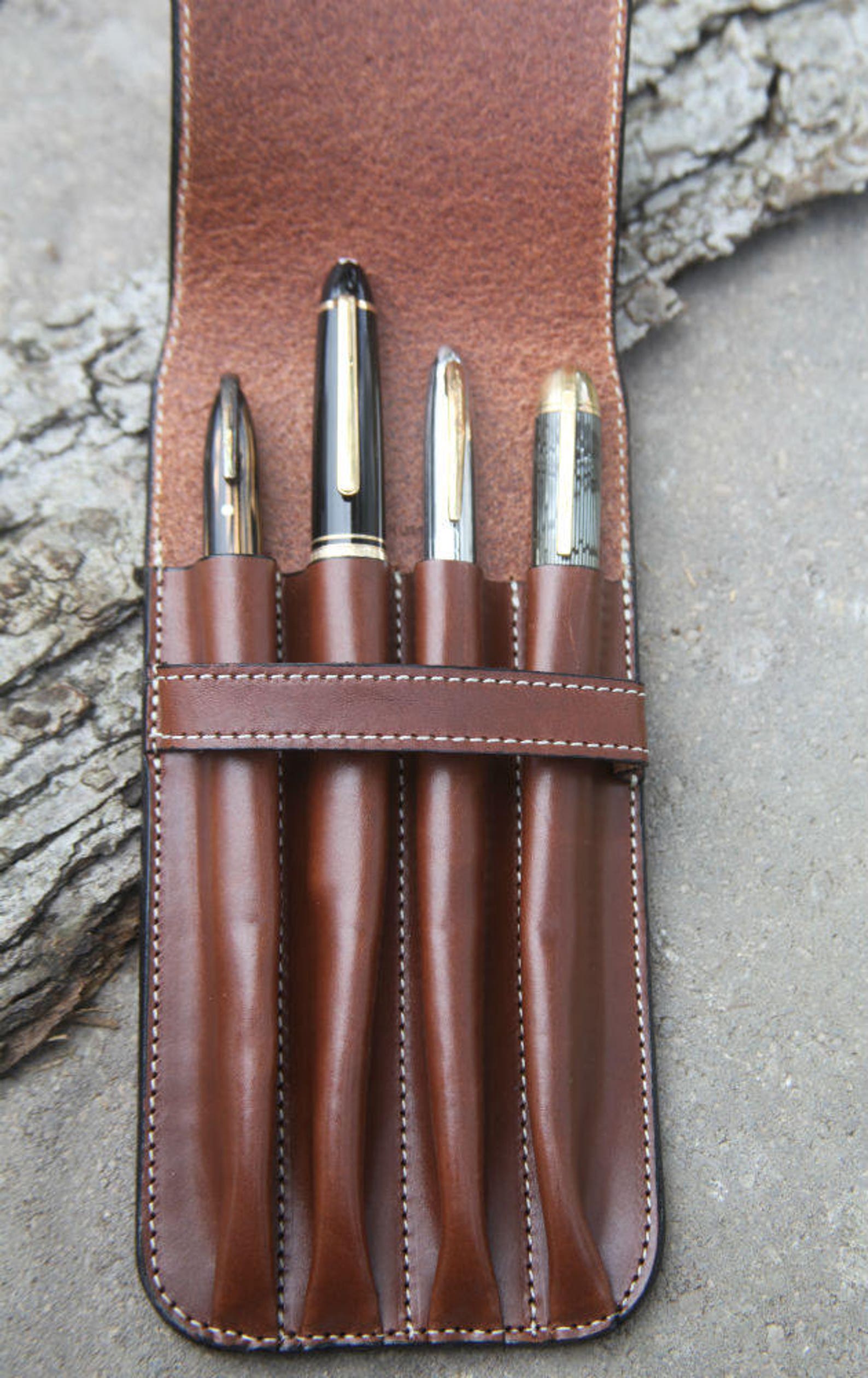 Vegetable Tan Leather Quadruple Pen Case Sienna - Etsy