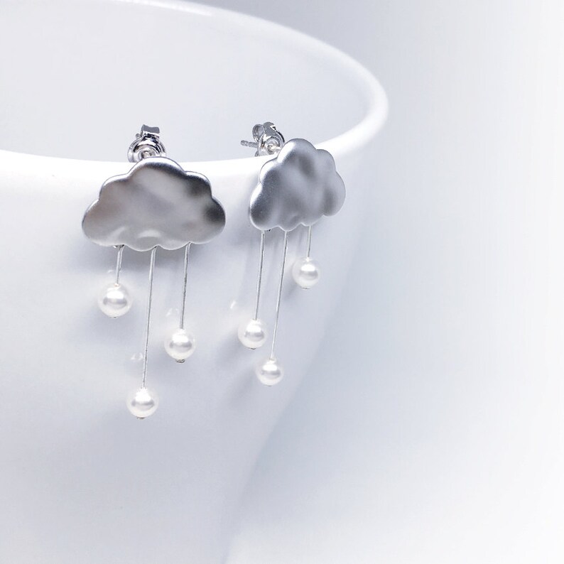 Rain Clouds Post Earrings. Silver Plated Clouds With White - Etsy
