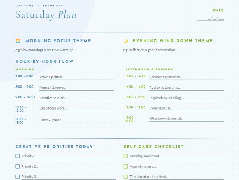 Creative Recharge Weekend Planner – Mindful Goal Setting Guide (digital ...