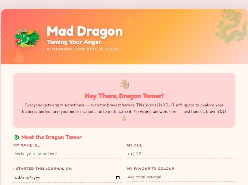 Mad Dragon Anger Journal for Kids & Teens (digital Download) - Etsy