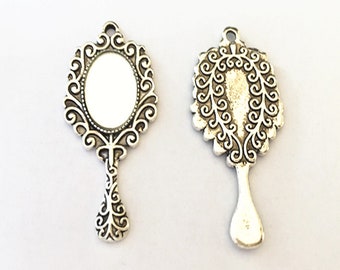 5pieces 73x30mm Mirror Charms Antique Silver Charm Pendant - Etsy