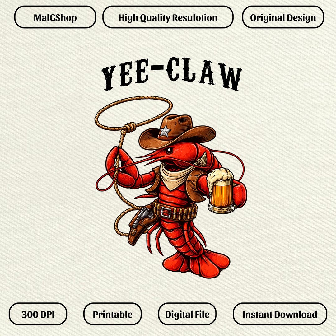 Yee Claw Crawfish PNG, Funny Cajun PNG, Cowboy Crawfish PNG, Louisiana ...