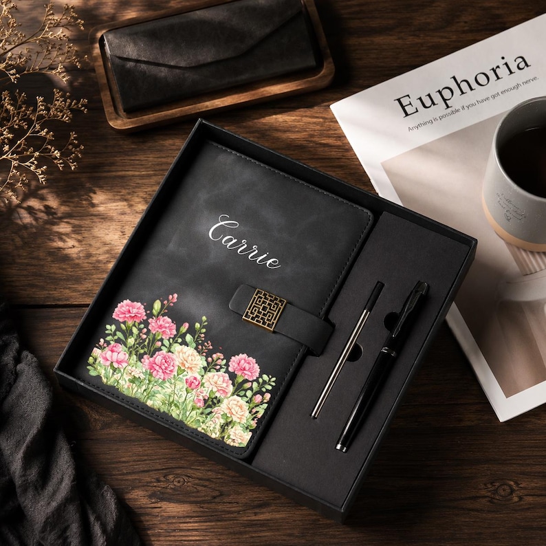 Personalized Birth Flower Journal | Custom Name A5 PU Leather Notebook ...