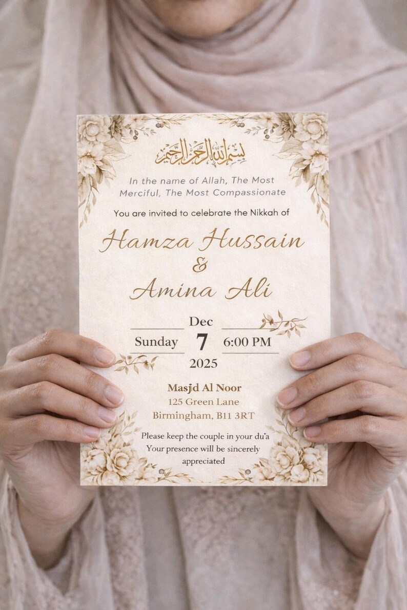 Editable Champagne Gold Nikkah Invitation | Muslim Wedding Canva ...