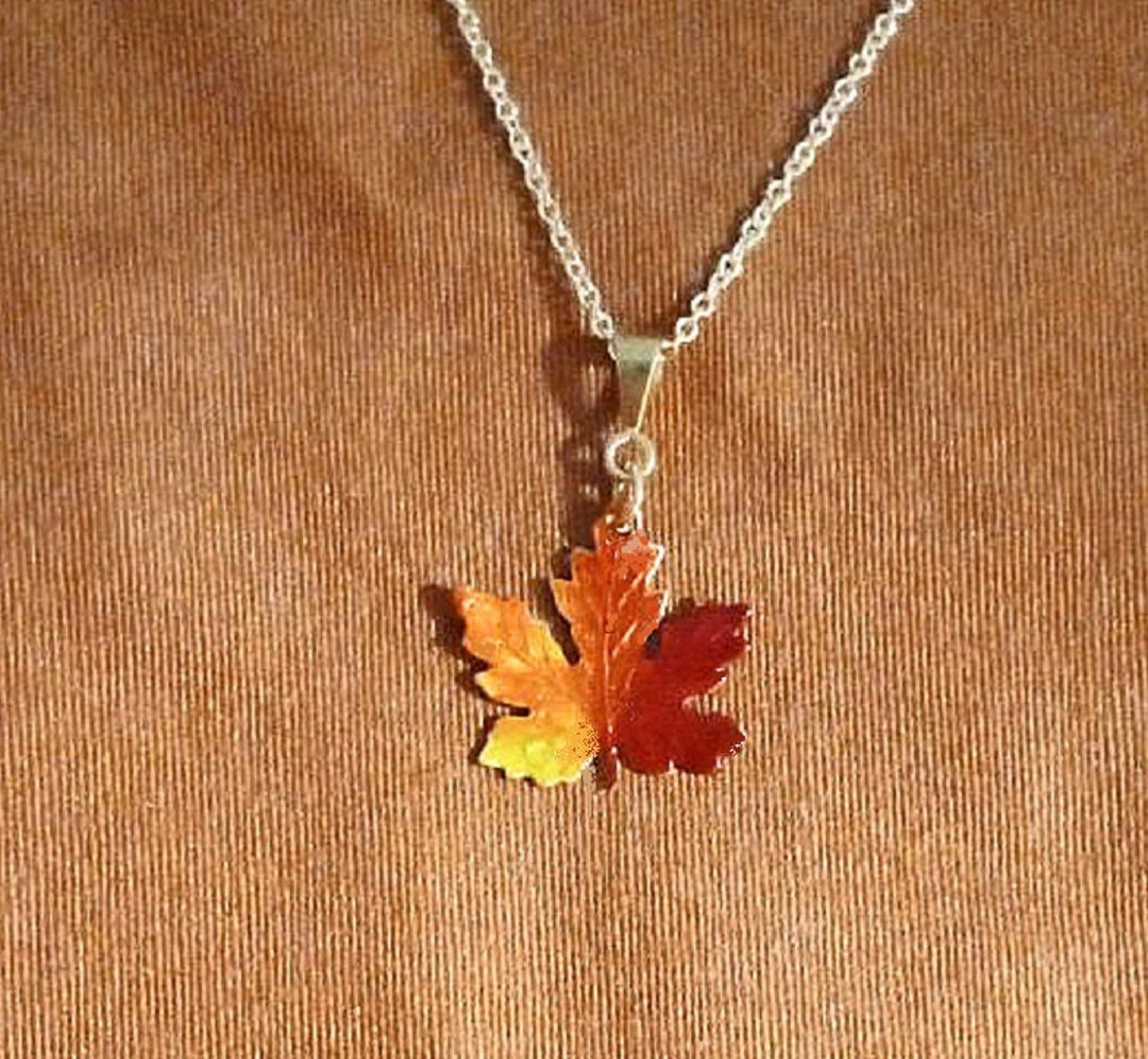 Mini MAPLE LEAF Necklace.gold Chain. Hand Painted in Autumn Colors ...