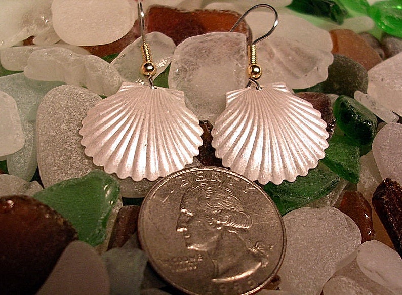 Scallop Shell Earrings. Hand Painted in Pearlescent White.. | Etsy