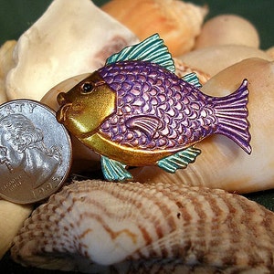 Purple and Turquoise Fish Pin. Hand Painted. - Etsy