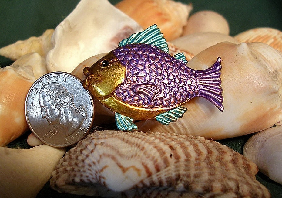 Purple and Turquoise Fish Pin. Hand Painted. - Etsy