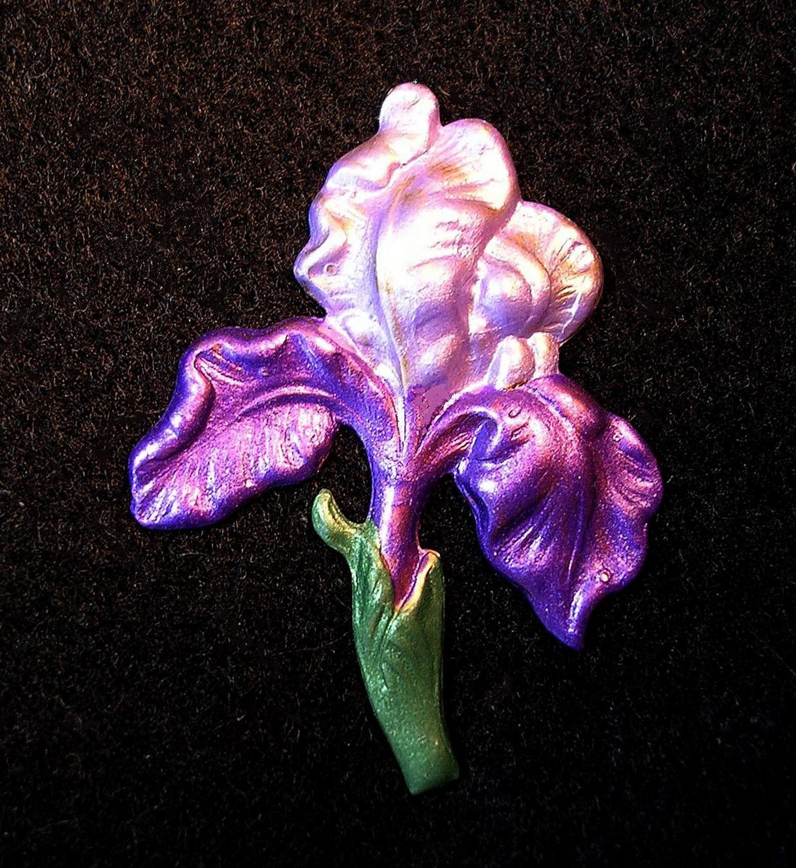 Bearded Iris Pin.hand Painted in Purple, Lavender and Soft Sage Green ...